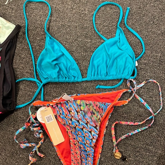 Pilyq | Swim | Rand New Pilyq Bikini Set Blue Top Multi Bottoms Large ...